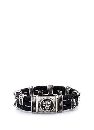 Boga Erkek Siyah Panter Troklu Gümüş Rengi Bilezik L EU