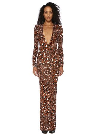 Alexandre Vauthier Kadın Kiremit V Yaka Leopar Desenli Maksi Abiye Elbise Kırmızı 38 IT Alexandre Vauthier Kadın Kiremit V Yaka Leopar Desenli Maksi Abiye Elbise Kırmızı 38 IT