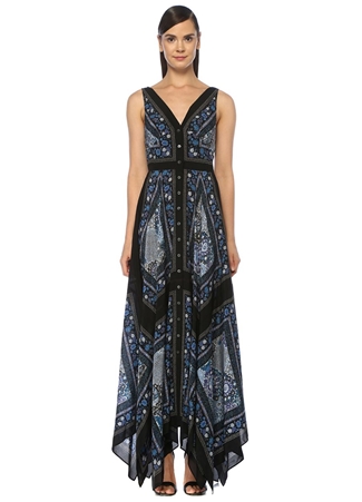 Altuzarra Kadın Duel Mavi Siyah V Yaka Etnik Desenli Maksi Elbise 36 IT Altuzarra Kadın Duel Mavi Siyah V Yaka Etnik Desenli Maksi Elbise 36 IT