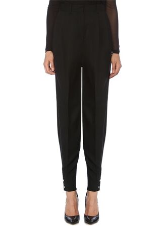 Altuzarra Kadın Siyah Yüksek Bel Pilili Paça Detaylı Yün Pantolon 36 IT