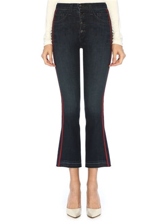 Veronica Beard Kadın Carolyn Yüksek Bel Şeritli Crop Jean Pantolon Lacivert 24 US