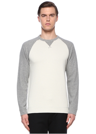 Vince Erkek Gri Ekru Reglan Kollu Dekoratif Dikişli Sweatshirt S EU