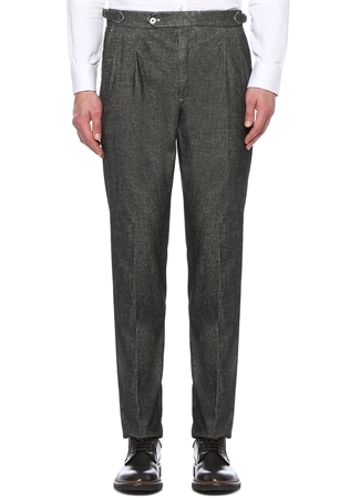 Zanella Erkek Gri Çizgi Dokulu Çift Pilili Yün Pantolon 54 IT