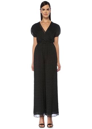 Diane Von Furstenberg Kadın Cassandra Siyah V Yaka Desenli Maksi İpek Tulum XS EU