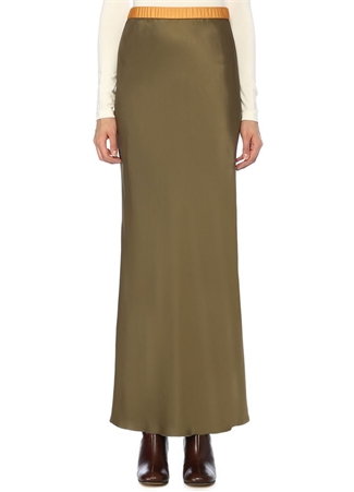 Helmut Lang Kadın Haki Turuncu Arkası Yırtmaçlı Maksi Etek Kırmızı M EU