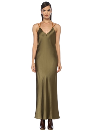 Helmut Lang Kadın Haki V Yaka Askı Detaylı Maksi Saten Elbise Kırmızı 0 US Helmut Lang Kadın Haki V Yaka Askı Detaylı Maksi Saten Elbise Kırmızı 0 US