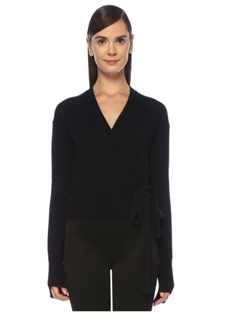 Helmut Lang Kadın Lacivert Şal Yaka Örgü Dokulu Kaşmir Hırka XS EU