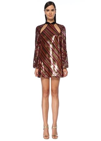 Rixo Kadın Harriet Pembe İşlemeli Çizgili Mini Elbise M EU Rixo Kadın Harriet Pembe İşlemeli Çizgili Mini Elbise M EU