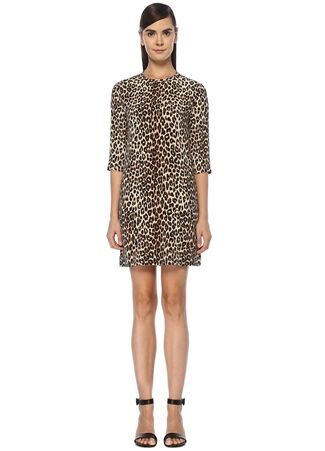 Equipment Kadın Aubrey Leopar Desenli Yarım Kol Mini İpek Elbise Kahverengi M EU