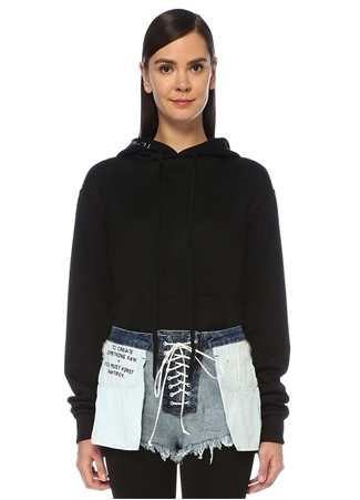 Unravel Kadın Siyah Kapüşonlu Sweatshirt Formlu Body M EU