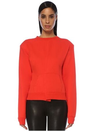 Unravel Kadın Kırmızı Düşük Kol Pili Detaylı Sweatshirt L EU