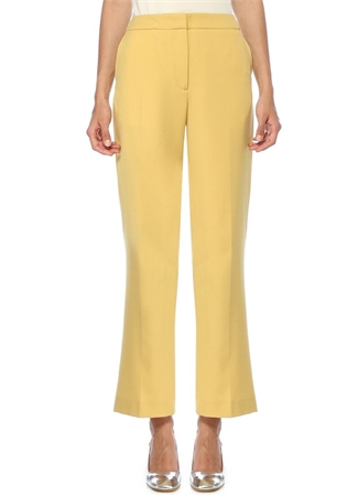 Alexa Chung Kadın Sarı Yüksek Bel Bol Paça Krep Pantolon 6 US
