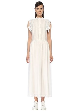 Zadig&Voltaire Kadın Romane Beyaz Dantel Garnili Kolsuz Maksi Elbise XS EU