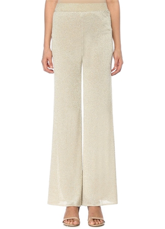Missoni Kadın Gold Normal Bel Bol Paça Simli Pantolon Altın Rengi 42 IT