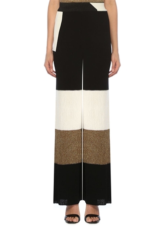 Missoni Kadın Colorblock Simli Bol Paça Yün Pantolon Siyah 38 IT