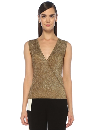Missoni Kadın Gold V Yaka Simli Kruvaze Triko Altın Rengi 40 IT