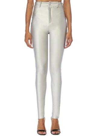 The Attico Kadın Silver Yüksek Bel Dar Paça Pantolon Gri 40 IT
