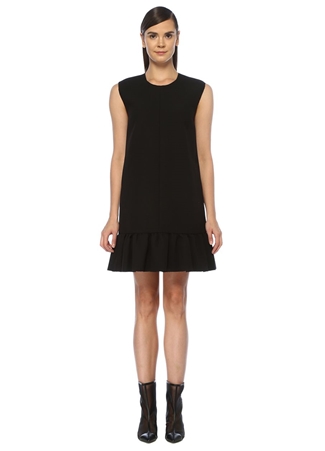 Msgm Kadın Siyah Etek Ucu Volanlı Kolsuz Mini Krep Elbise 42 IT