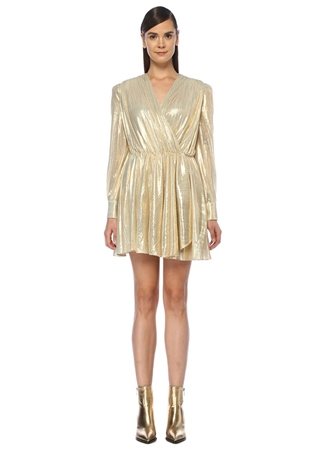 Msgm Kadın Gold V Yaka Büzgülü Uzun Kol Mini Anvelop Elbise Altın Rengi 42 IT Msgm Kadın Gold V Yaka Büzgülü Uzun Kol Mini Anvelop Elbise Altın Rengi 42 IT