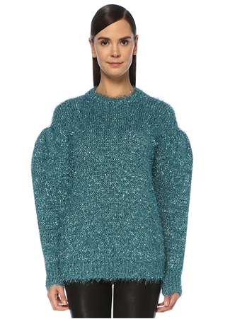 Msgm Kadın Metalik Mavi Püsküllü Balon Kol Kazak S EU