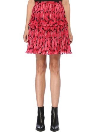 Kenzo Kadın Pembe Siyah Çiçekli Fırfırlı Mini Etek 36 FR