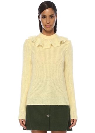 Miu Kadın Sarı Yakası Volanlı Karpuz Kol Kazak 40 IT