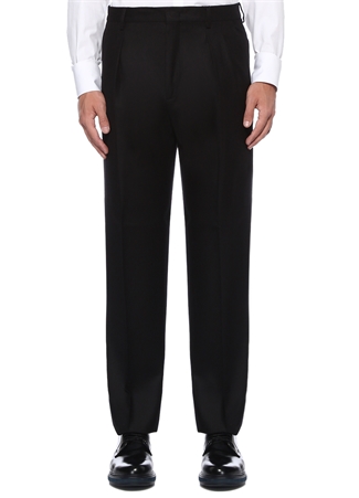 Valentino Erkek Siyah Normal Bel Boru Paça Yün Pantolon 46 IT