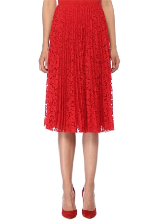 Valentino Kadın Kırmızı Pilili Midi Dantel Etek 42 IT Valentino Kadın Kırmızı Pilili Midi Dantel Etek 42 IT