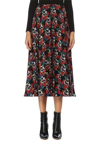 Valentino Kadın Undercover Lovers Siyah Pilili Midi İpek Etek Kırmızı 40 IT