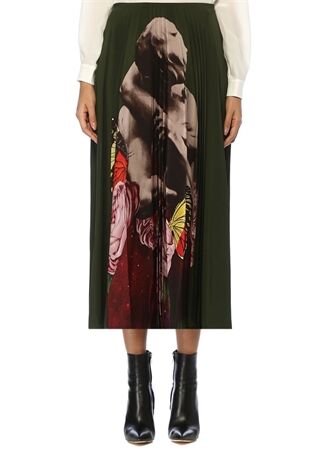 Valentino Kadın Undercover Lovers Haki Pilili Midi İpek Etek 40 IT Valentino Kadın Undercover Lovers Haki Pilili Midi İpek Etek 40 IT