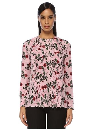 Valentino Kadın Undercover Rose And Lips Pembe İpek Gömlek Yeşil 42 IT