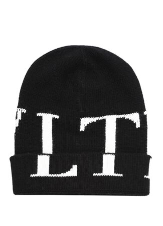 Valentino Garavani Kadın Siyah Logo Jakarlı Yün Bere EU