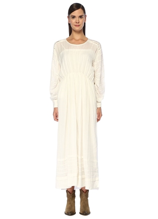 Etoile Isabel Marant Kadın Oceane Beyaz Büzgü Detaylı Düğmeli Midi Elbise 38 FR