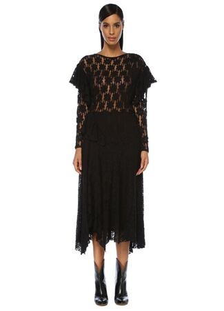 Etoile Isabel Marant Kadın Vally Siyah Midi Dantel Elbise 36 FR Etoile Isabel Marant Kadın Vally Siyah Midi Dantel Elbise 36 FR