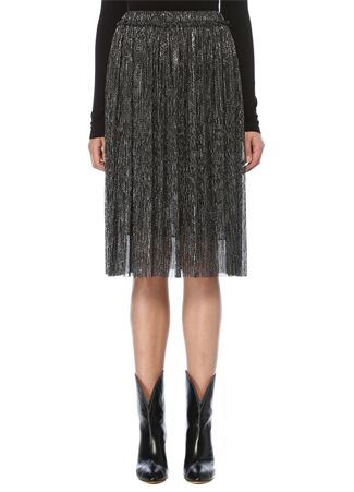 Etoile Isabel Marant Kadın Beatrice Metalik Gri Pilili Midi Etek 38 FR