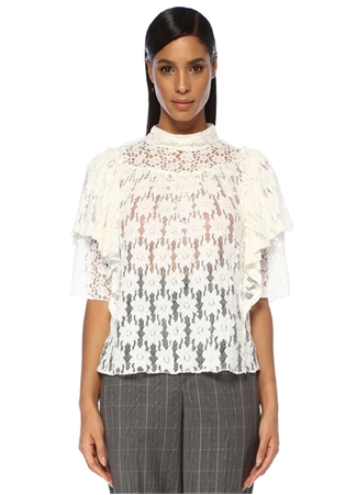 Etoile Isabel Marant Kadın Vetea Beyaz Volanlı Dantel Bluz 36 FR Etoile Isabel Marant Kadın Vetea Beyaz Volanlı Dantel Bluz 36 FR