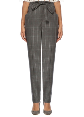 Etoile Isabel Marant Kadın Vittoria Gri Yüksek Bel Ekoseli Yün Pantolon 34 FR