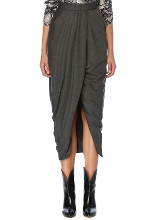 Isabel Marant Kadın Doreen Gri Asimetrik Drapeli Midi Yün Etek 36 FR Isabel Marant Kadın Doreen Gri Asimetrik Drapeli Midi Yün Etek 36 FR