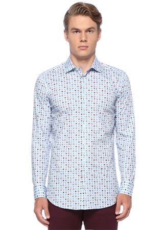 Etro Erkek Spread Mavi Mikro Desenli İngiliz Yaka Gömlek 38 IT