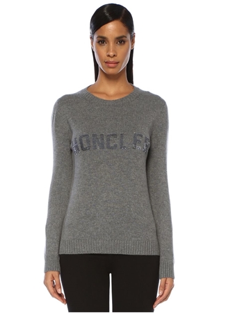 Moncler Kadın Gri Silver Logo İşlemeli Yün Kazak XS EU