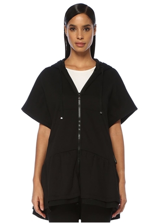 Moncler Kadın Siyah Kapüşonlu Ucu Volanlı Fermuarlı Sweatshirt S EU