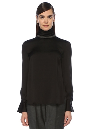 Brunello Cucinelli Kadın Siyah Dik Yaka Zincir Şerit Detaylı İpek Bluz Xs Eu Brunello Cucinelli Kadın Siyah Dik Yaka Zincir Şerit Detaylı İpek Bluz Xs Eu