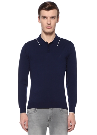Beymen Club Erkek Lacivert Polo Yaka Kontrast Şeritli Kazak S