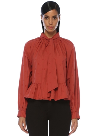 Ulla Johnson Kadın Queenie Kiremit Yakası Bağcıklı Reglan Kol Bluz Pembe 4 US