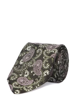 Canali Erkek Haki Pembe Etnik Desenli İpek Kravat EU