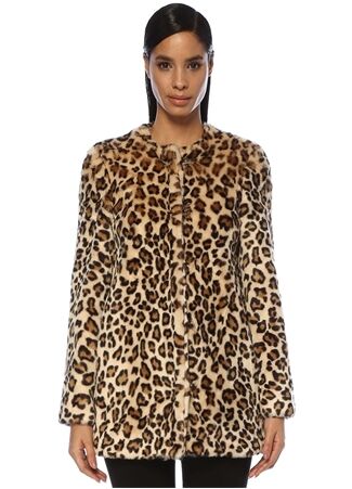WEILL Kadın Christie Leopar Desenli Suni Kürk Kaban Kahverengi 38 IT