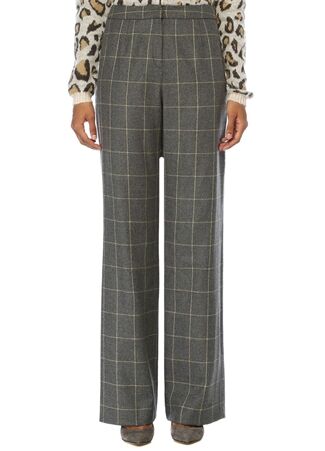 WEILL Kadın Prudy Gri Kareli Wide Leg Yün Pantolon 38 IT
