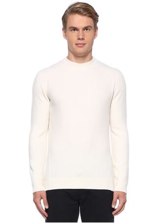 Zegna Erkek Ekru Bisiklet Yaka Örgü Dokulu Yün Kazak Bej 52 It