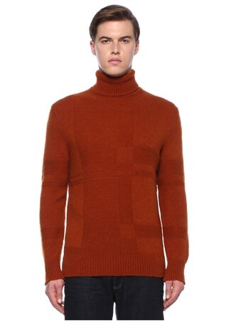 Zegna Erkek Turuncu Balıkçı Yaka Karışık Dokulu Kaşmir Kazak 50 IT