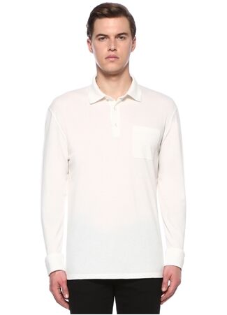 Zegna Erkek Beyaz Polo Yaka Dokulu Sweatshirt 48 IT